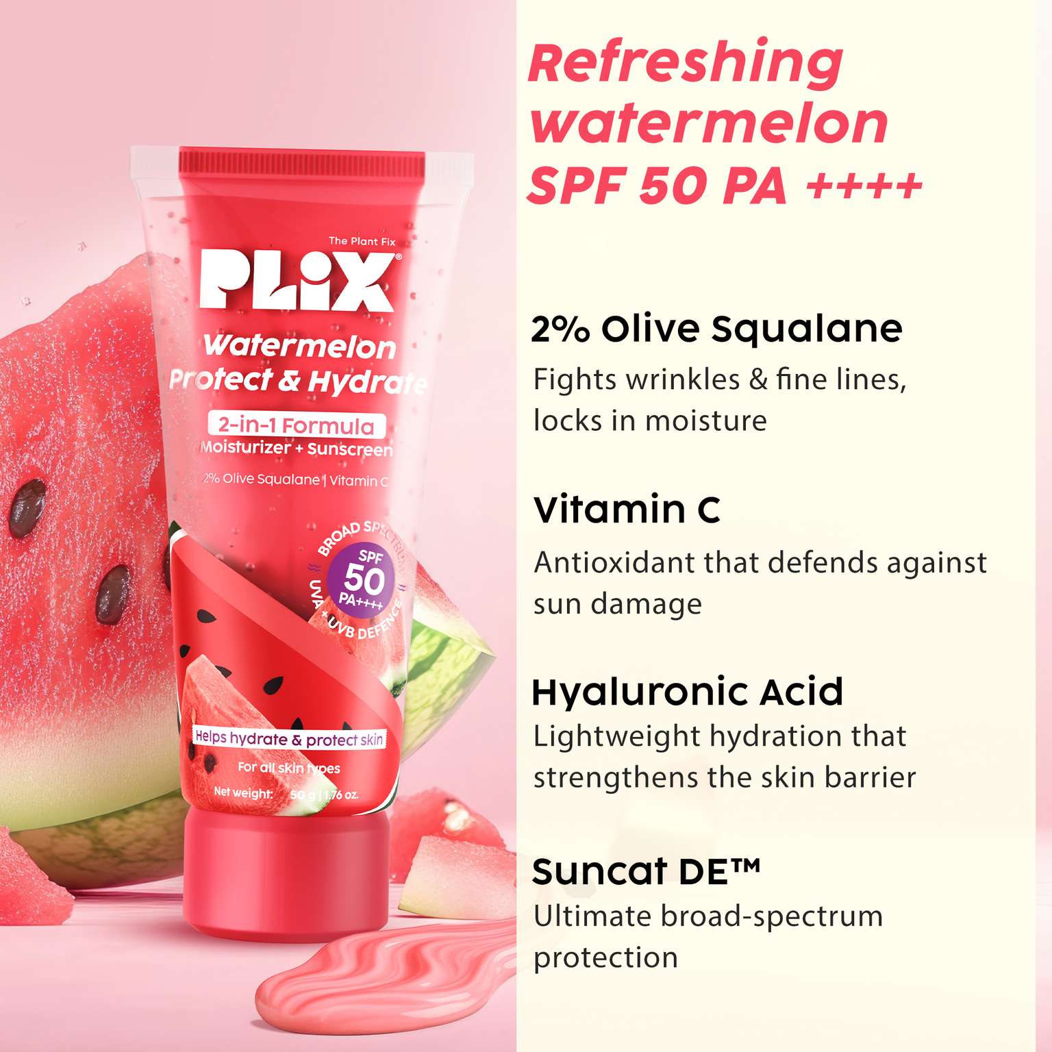 Buy Watermelon 2-in-1 Moisturiser + Sunscreen SPF 50 | Plix