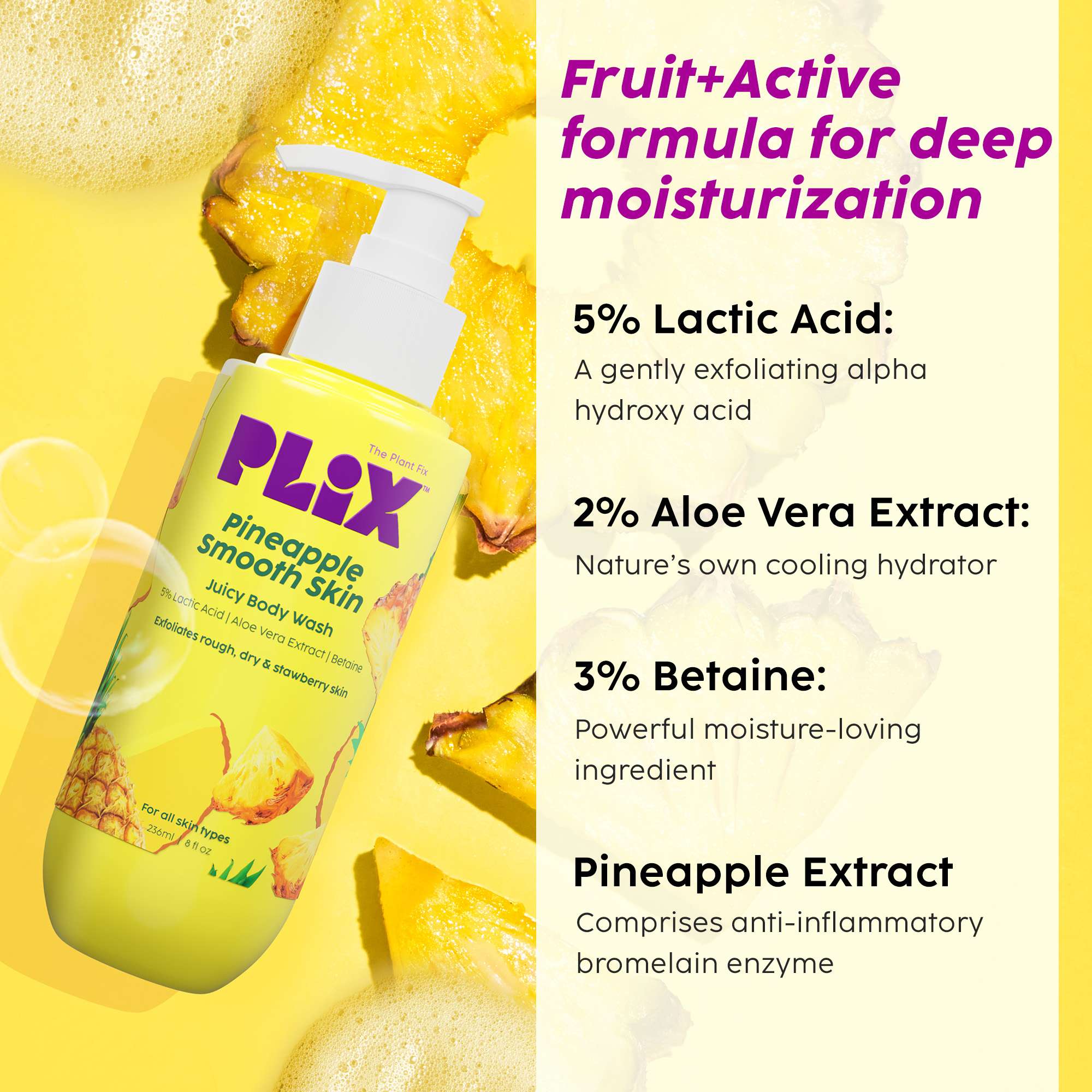 Buy Pineapple 5% Lactic Acid Body Wash for Smooth skin | Plix